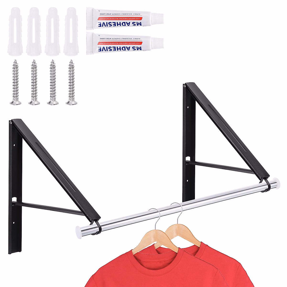 uxcell 2pcs Retractable Clothes Drying Rack, Wall Mounted Aluminum Folding Clothes Hanger for Drying Clothes Bathroom Bedroom Balcony and Laundry Room, Black