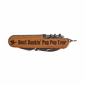 Funny Grandpa Gifts Best Duckin Pop Pop Ever Wooden 8-Function Multi-Tool Pocket Knife Laser Engraved Dark Wood Folding Knife