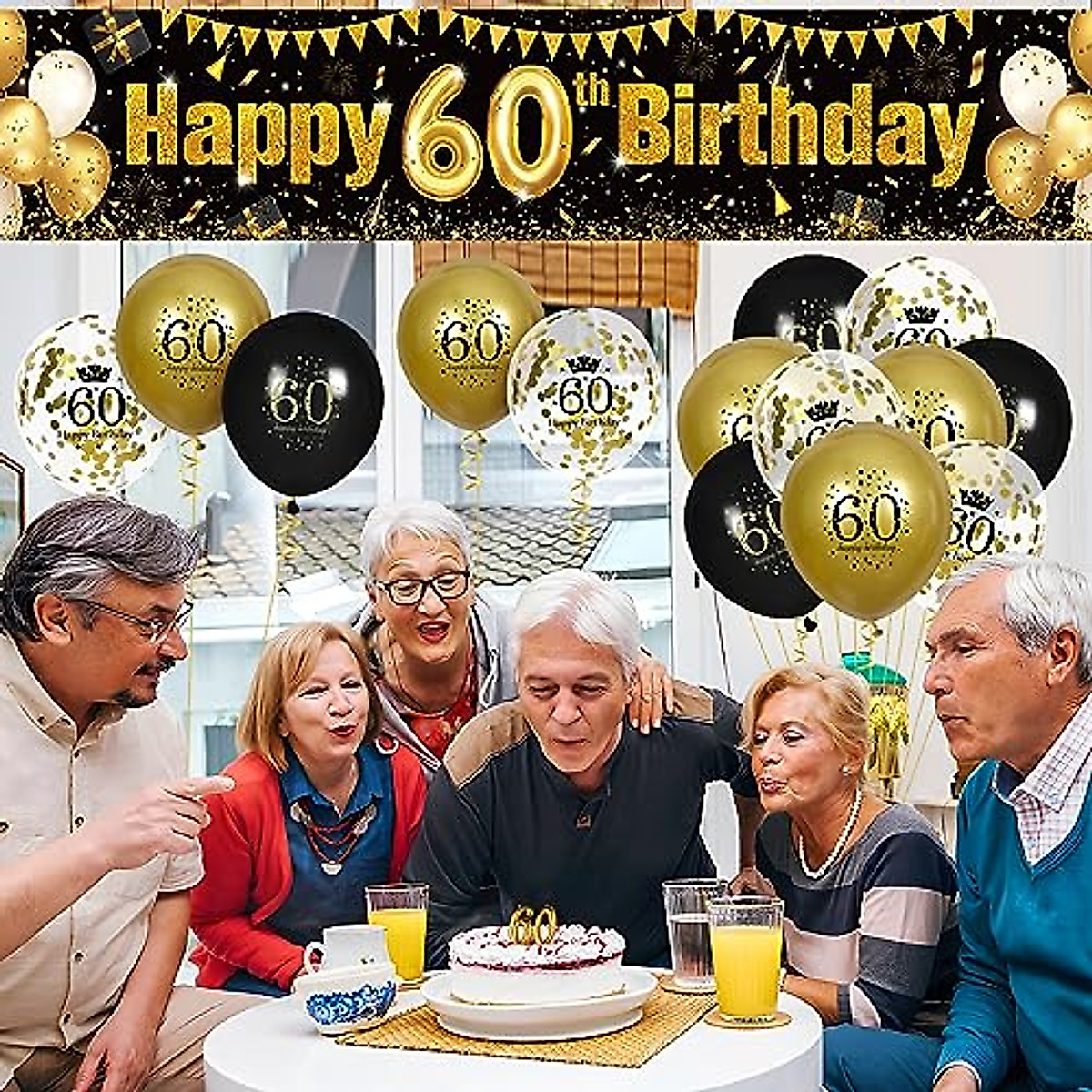 Black Gold 60th Birthday Decorations Banner Balloon for Men Women,Black Gold Happy 60th Birthday Party Yard Banner 18PCS 60th Birthday Balloons to 60 Anniversary Party Supplies Outdoor Indoor Decor
