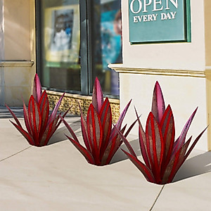 DIY Snake Plants Tequila Sculpture Metal Agave Plant Garden Figurines Yard Decoration Artificial Agave Statue Fake Plants for Patio Outdoor Garden(A-1 Set)