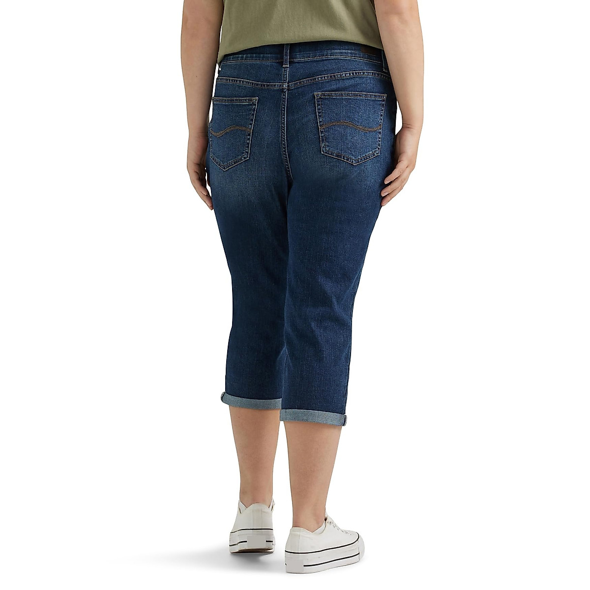 Lee Women's Plus Size Flex Motion Regular Fit 5 Pocket Capri Jean, Bewitched, 14 W