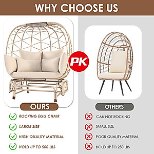 RADIATA Oversized Wicker Double Egg Chair w/ 7 Cushions 500lb Capacity Lounge Basket with Strong Heavy-Duty Steel Frame for Indoor Outdoor Patio Backyard Living Room (Beige)