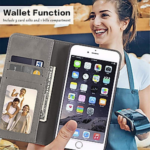 Shantime for Doogee V20 Pro Case, Leather Wallet Case with Cash & Card Slots Soft TPU Back Cover Magnet Flip Case for Doogee V20 Pro (6.43”) Grey