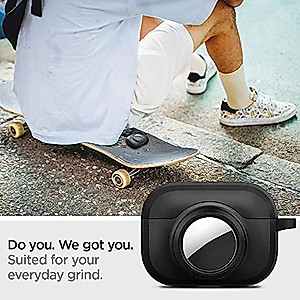 Spigen Tag Armor Duo Designed for Airpods Pro Case and AirTag Case Cover with Keychain [Dual Layer Solid Protection] - Matte Black