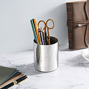 Bidponds Silver Pencil Holder for Desk,304 Stainless Steel Desktop Pen Holder,Pencil Holder,Pencil Cup,Pencil Pot, Makeup Brush Holder,Stationery Organizer