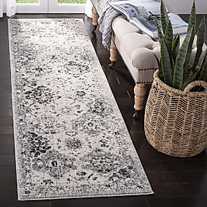 SAFAVIEH Madison Collection Runner Rug - 2'3" x 12', Silver & Grey, Boho Chic Distressed Design, Non-Shedding & Easy Care, Ideal for High Traffic Areas in Living Room, Bedroom (MAD611G)
