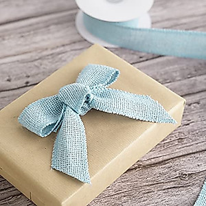 MEEDEE Light Blue Burlap Ribbon Natural Jute Burlap Ribbon Blue Ribbon For Baby Shower 1.5 Inch Jute Ribbon For Gift Wrapping Fabric Ribbon Craft Ribbon For Burlap Bow Rustic Home Party Decor, 10 Yard