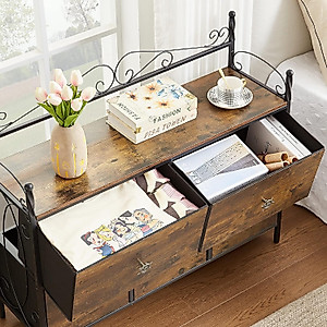 VECELO Dresser for Bedroom, Wide Chest of 5 Drawers, Storage Organizer Unit with Fabric Bins for Closet, Living Room, Hallway,Sturdy Metal Frame,Brown