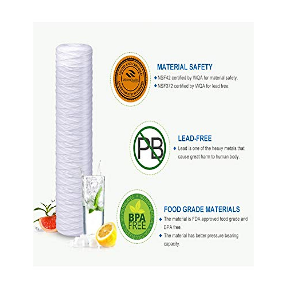 CFS – 6 Pack String Wound Sediment Water Filter Cartridges Compatible with WHKF-WHSW Models – Remove Bad Taste & Odor – Whole House Replacement Water Filter Cartridge, 5 Micron - White