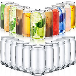 50 Pack Drinking Glasses 16oz Can Shaped Glass Cups Beer Glasses Tumbler Cup Can Shaped Glass Tumbler Iced Coffee Glasses Ideal for Cocktail, Whiskey, Wine, Soda, Clear Water