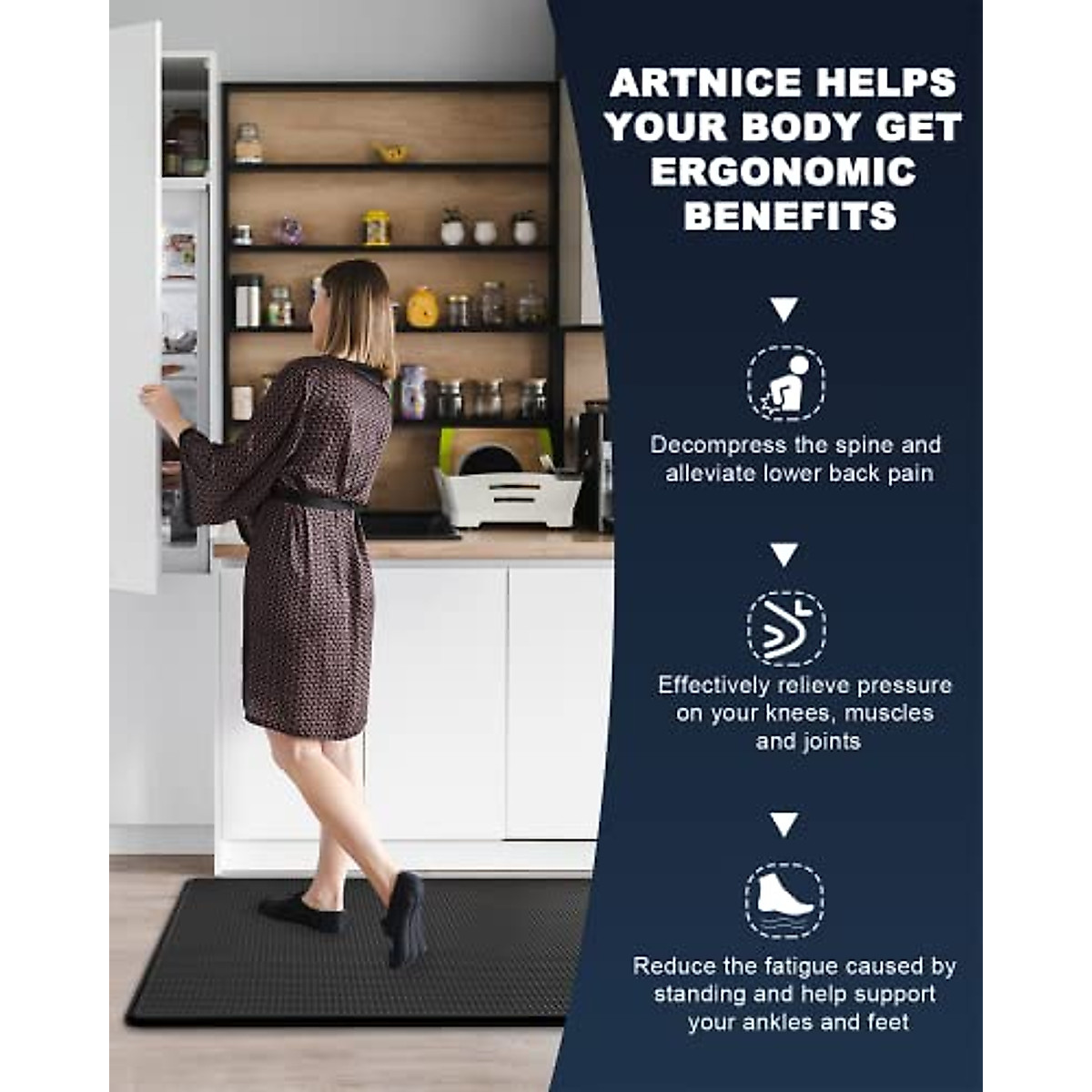 Artnice Anti Fatigue Kitchen Mats 2 Piece,Black Kitchen Rugs and Mats Sets, Memory Foam Waterproof Floor Mat for Kitchen,Mat for Standing Desk Anti-Fatigue for Work Place, Kitchen,Living Room,Laundry