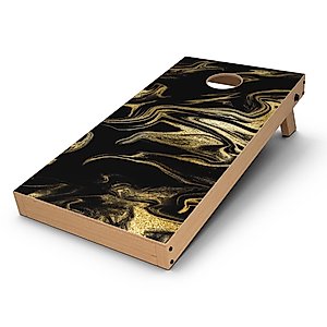 Design Skinz Marble Skin Set for Cornhole (Skin Only) - Black & Gold Marble Swirl V7