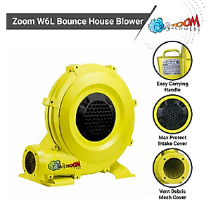 Zoom Blowers Portable Air Pump for Inflatables - Energy Efficient High Power 950-Watt, 1.25 HP Compact Residential Air Blower for Bounce Houses, Slide Combos, Water Slides and Obstacle Course for Kids
