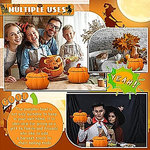 Uiifan 2 Pcs Pumpkin Bowls Ceramic Pumpkin Dish Casserole Cookware 17 oz Pumpkin Pots for Cooking Orange Cute Pumpkin Bowl Safe Oven Pot with Lid Double Ear for Halloween Thanksgiving Baking
