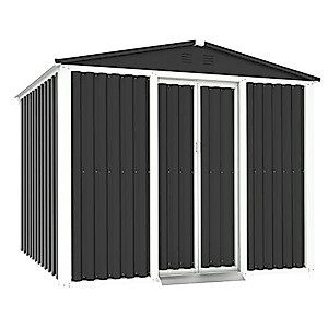 Betterland Outdoor Storage Shed 6×8 FT Garden Metal Tool House, Walk-in Steel Double Sloping Roof Shed with Sliding Door for Garden, Lawn, Backyard (Grey)