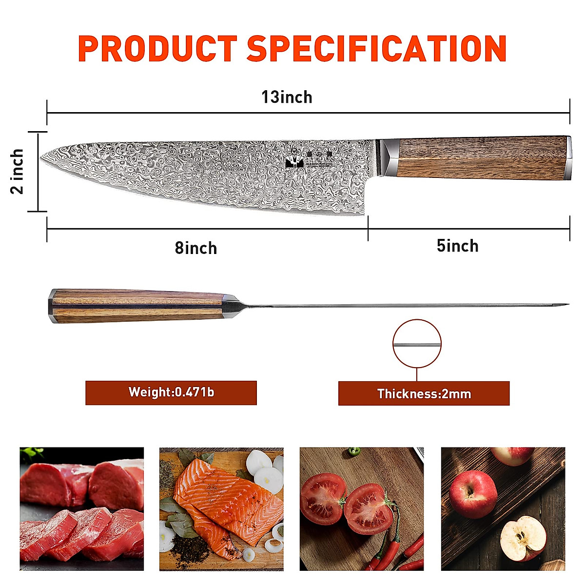 FUJUNI Damascus Chef Knife 8 inch, Boning Knife 5.5 inch VG-10 Cutting Core 67-Layer Damascus with Ergonomic Natural Wood handle, Gift Box