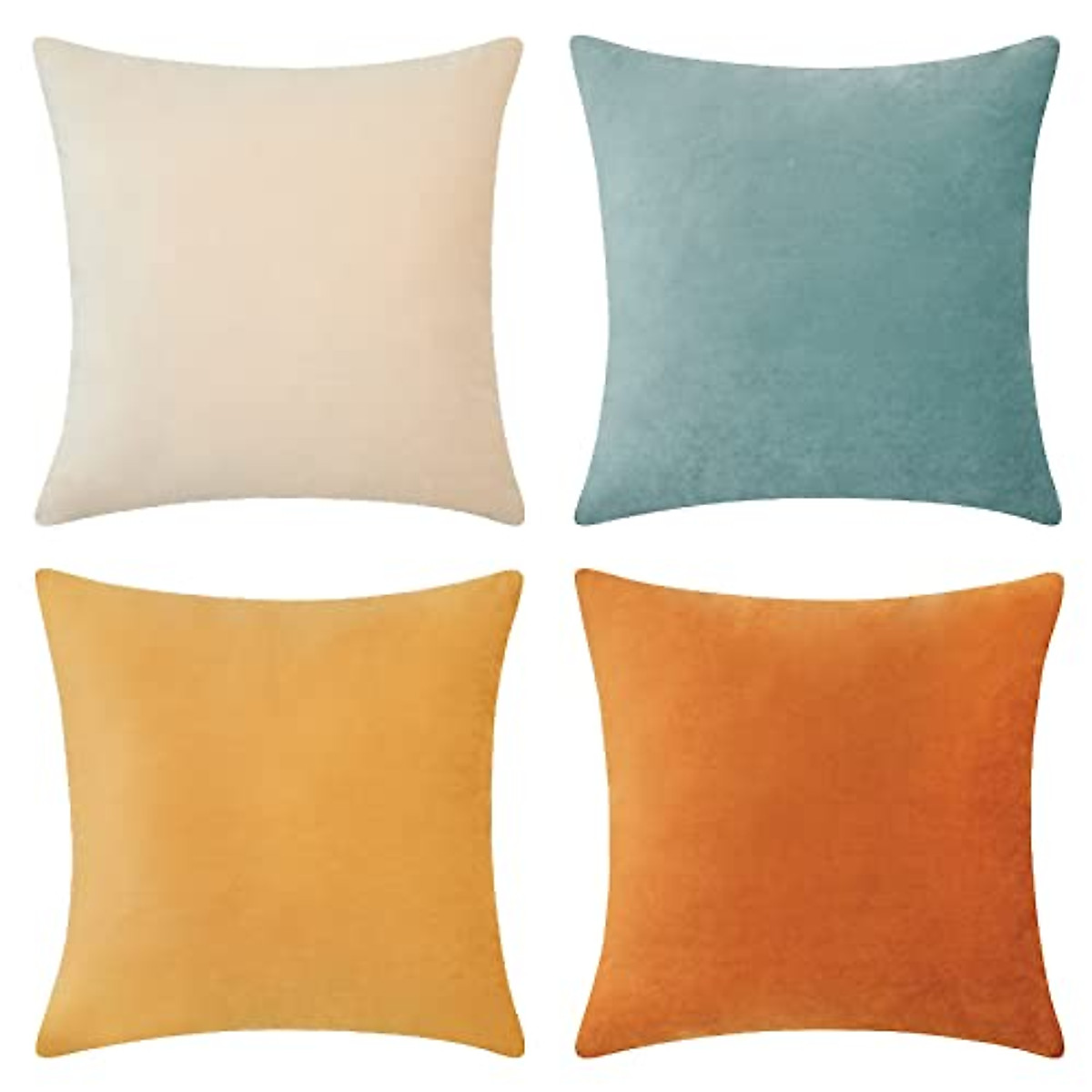 MONDAY MOOSE Decorative Throw Pillow Covers Cushion Cases, Set of 4 Soft Velvet Modern Double-Sided Designs, Mix and Match for Home Decor, Pillow Inserts Not Included (18x18 inch, Orange/Teal)