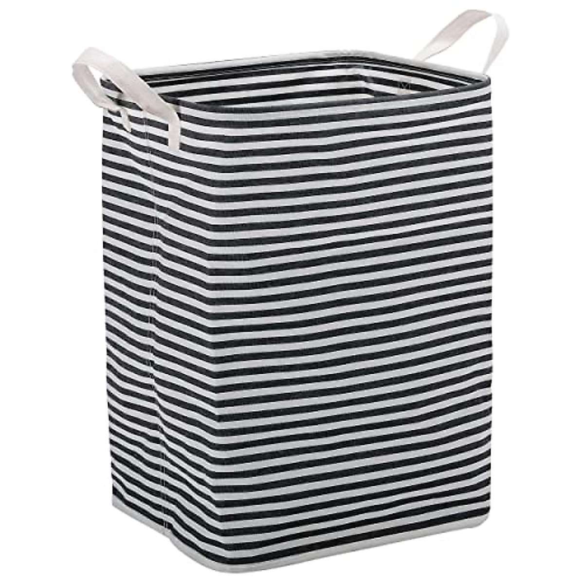 BIRDROCK HOME 61L Collapsible Single Square Laundry Hamper Basket - Grey & White Stripes Bin - Compact Dirty Clothes Organizer Bag - Lightweight Tote