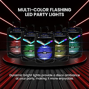 Pyle Portable Bluetooth PA Speaker System - 1200W Rechargeable Outdoor Bluetooth Speaker Portable PA System w/ 15” Subwoofer 1” Tweeter, Recording Function Mic In Party Lights USB/SD Radio PPHP1542B