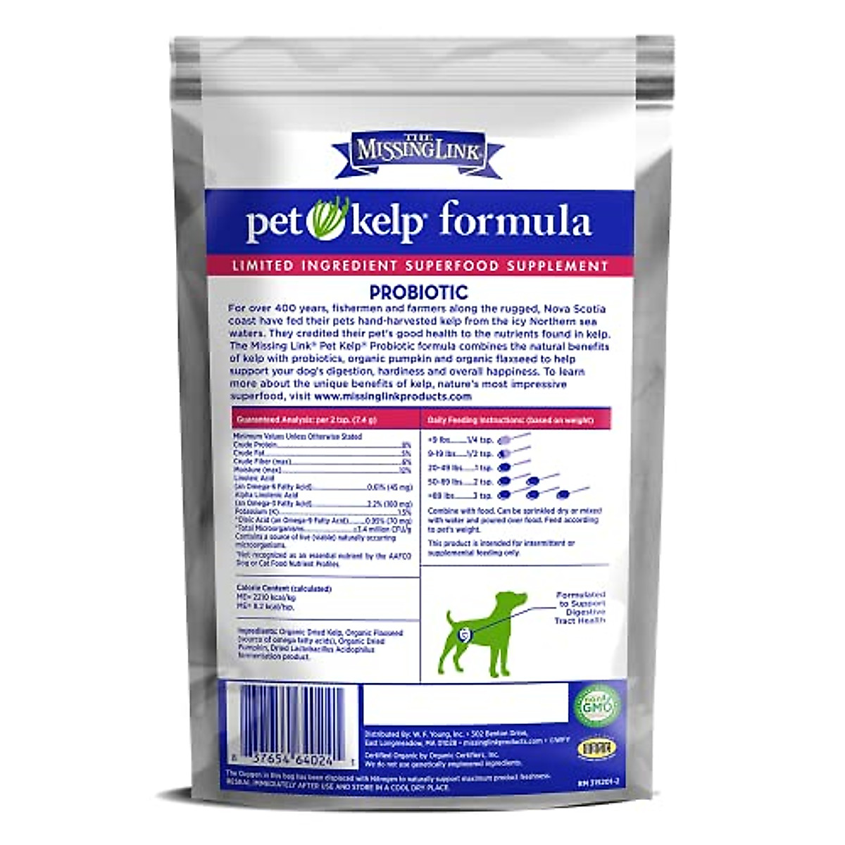 The Missing Link Pet Kelp Canine Probiotic 8oz Superfood Powdered Supplement, Organic & Limited Ingredient Formula for Digestive Health of Dogs