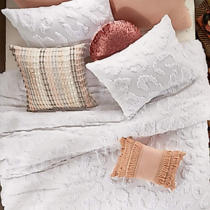 Peri Home Chenille Leopard 100% Cotton 3-Piece Duvet Cover & Sham Set, Full/Queen, White