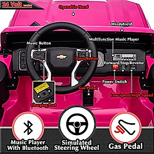 sopbost 24V 2-Seater Kids Ride On Truck with Remote Licensed Chevrolet Silverado - 4x4 High Performance EVA Tires Version (Hot Pink)