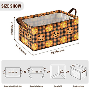 CaTaKu Halloween Plaid Pumpkin Storage Bins Storage Baskets for Shelves,Collapsible Fabric Baskets for Organizing Clothes Decorative Closet Bins with Labels,1Pack