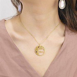 MRENITE 10k 14k 18k Solid Yellow Gold Personalized Name Family Tree Necklace with Birthstone –Dainty Nameplate Tree of Life Birthstone Pendant- Custom Any Name Gift for Womens Adults Mens (2 names)