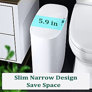 Bathroom Trash Cans with Lids, Sapouni Automatic Motion Sensor Trash Can 2.6 Gallon Smart Touchless Garbage Can Slim Plastic Narrow Rubbish Can for Bathroom, Bedroom, Kitchen (White, Battery operated)