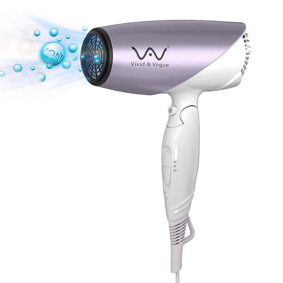 VAV 1875w Negative Ion Medium Size Hair Dryer, Home-Use&Professional Blow Dryer with Folding Handle, Dual Voltage Travel Dryer