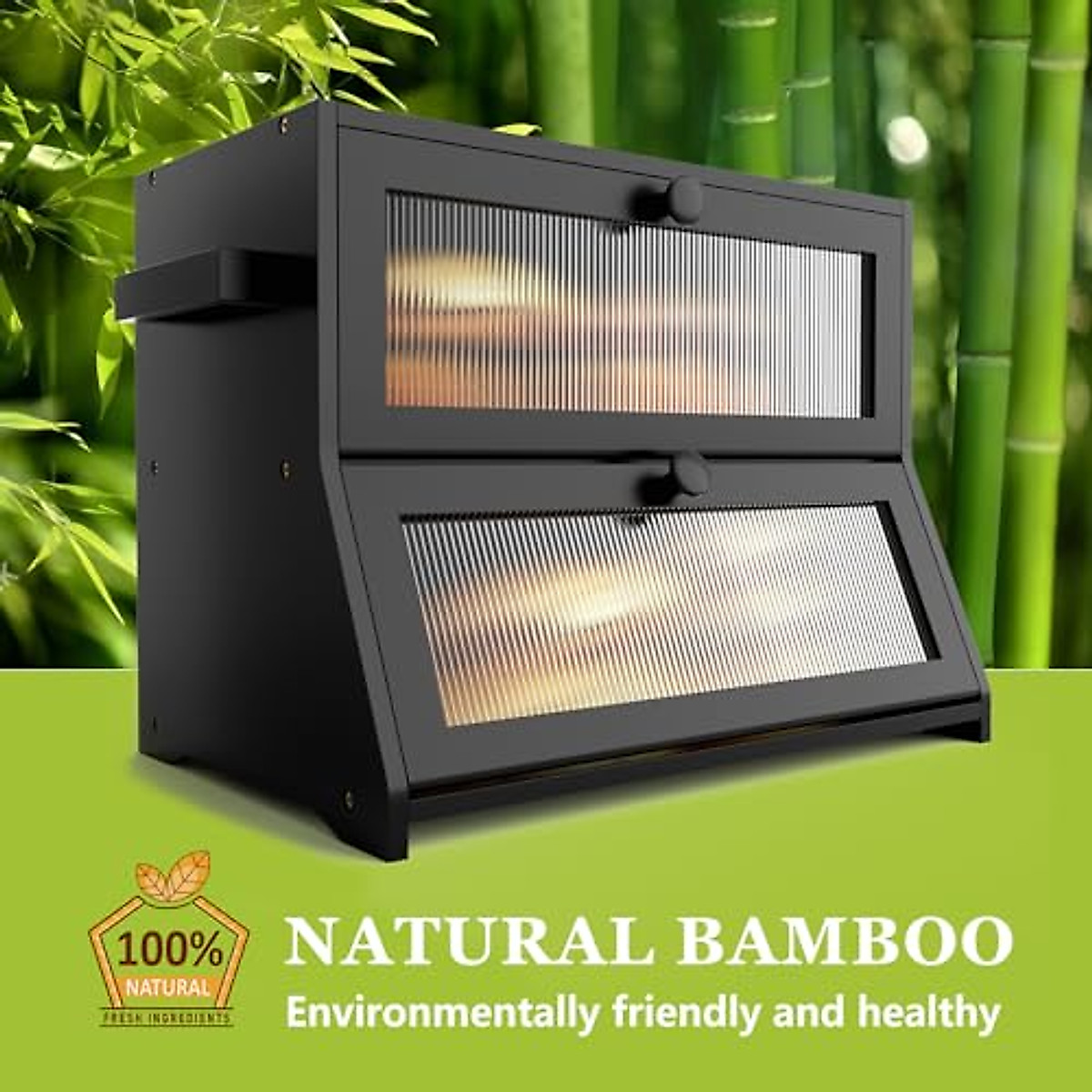 RYLTKISS Bread Box, Large Bread Box with Knife Holder, Large Bread Storage Container for Homemade Bread, Wood Breadbox Organizer for Kitchen Counter Corner, Cabinet, Pantry, Cupboard (Black)