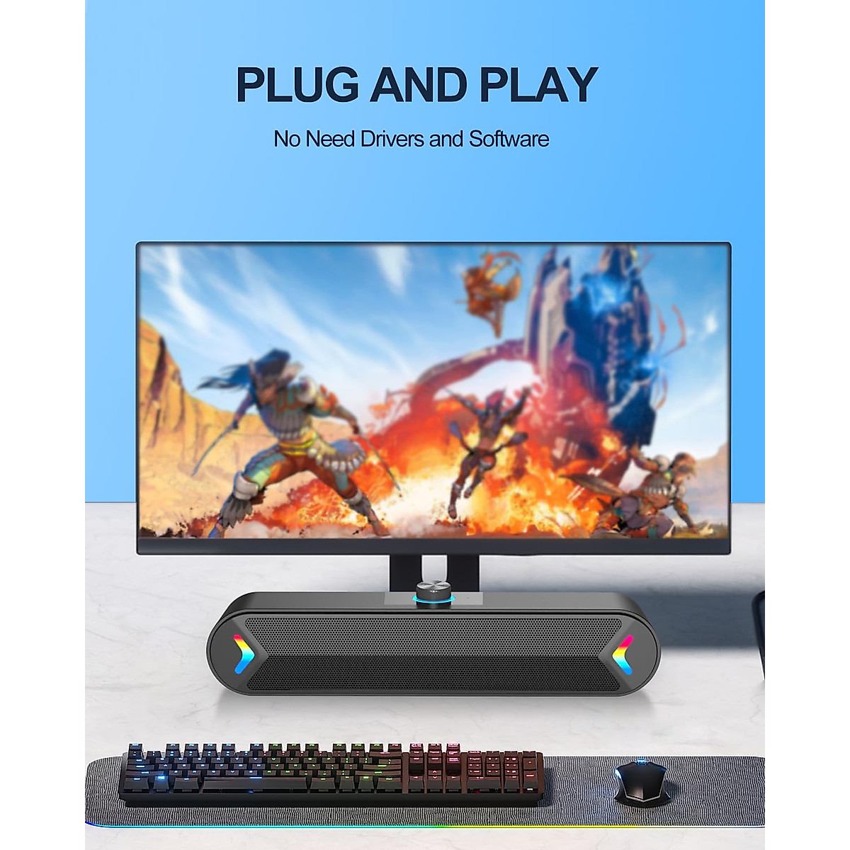 LENRUE Computer Speakers,Wired USB-Powered Sound-bar with 10W Stereo Sound for PC Desktop,Plug-n-Play (A39PRO /Black)