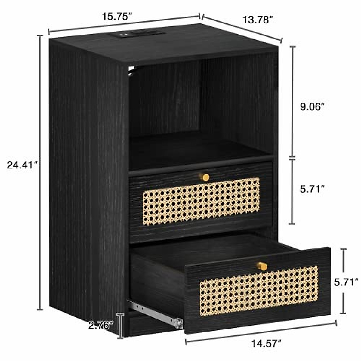 Yoobure Black Nightstand with Charging Station, Bed Side Table/Night Stand with Drawers, Modern Nightstands with USB Ports & Outlets for Bedroom, Living Room, Home Office