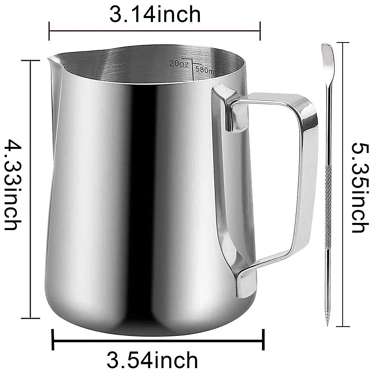 20 oz Milk Frothing Pitcher, 304 stainless steel 600ml milk can coffee frothing cup with art deco pen milk jug coffee cup used to make cappuccino latte