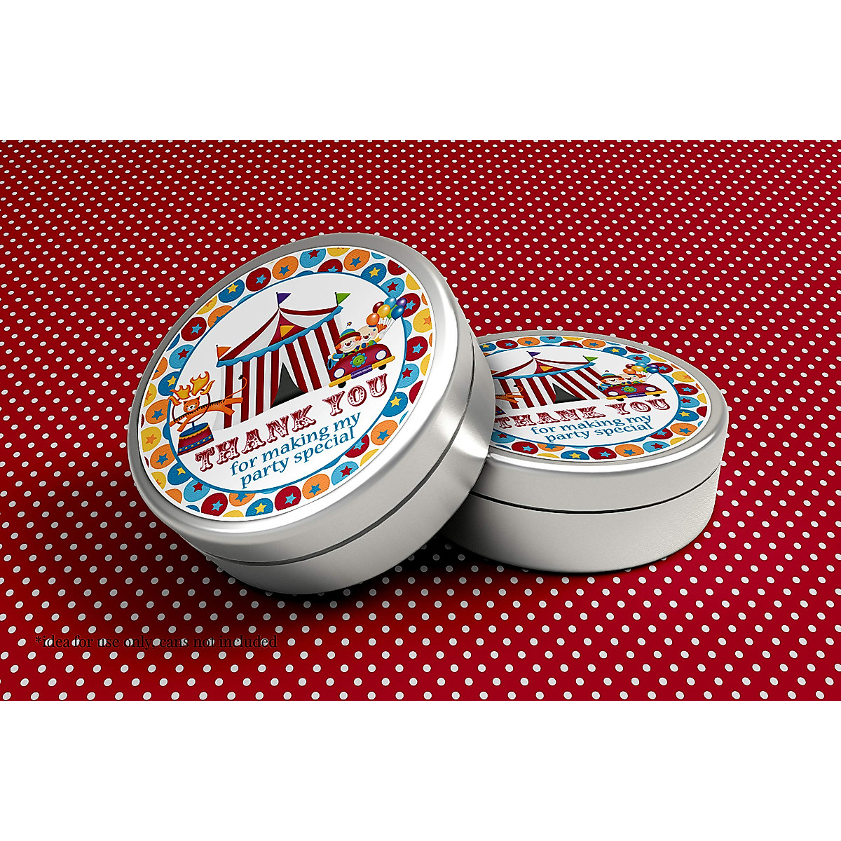Circus Carnival Birthday Party Thank You Sticker Labels, 40 2" Party Circle Stickers by AmandaCreation, Great for Party Favors, Envelope Seals & Goodie Bags