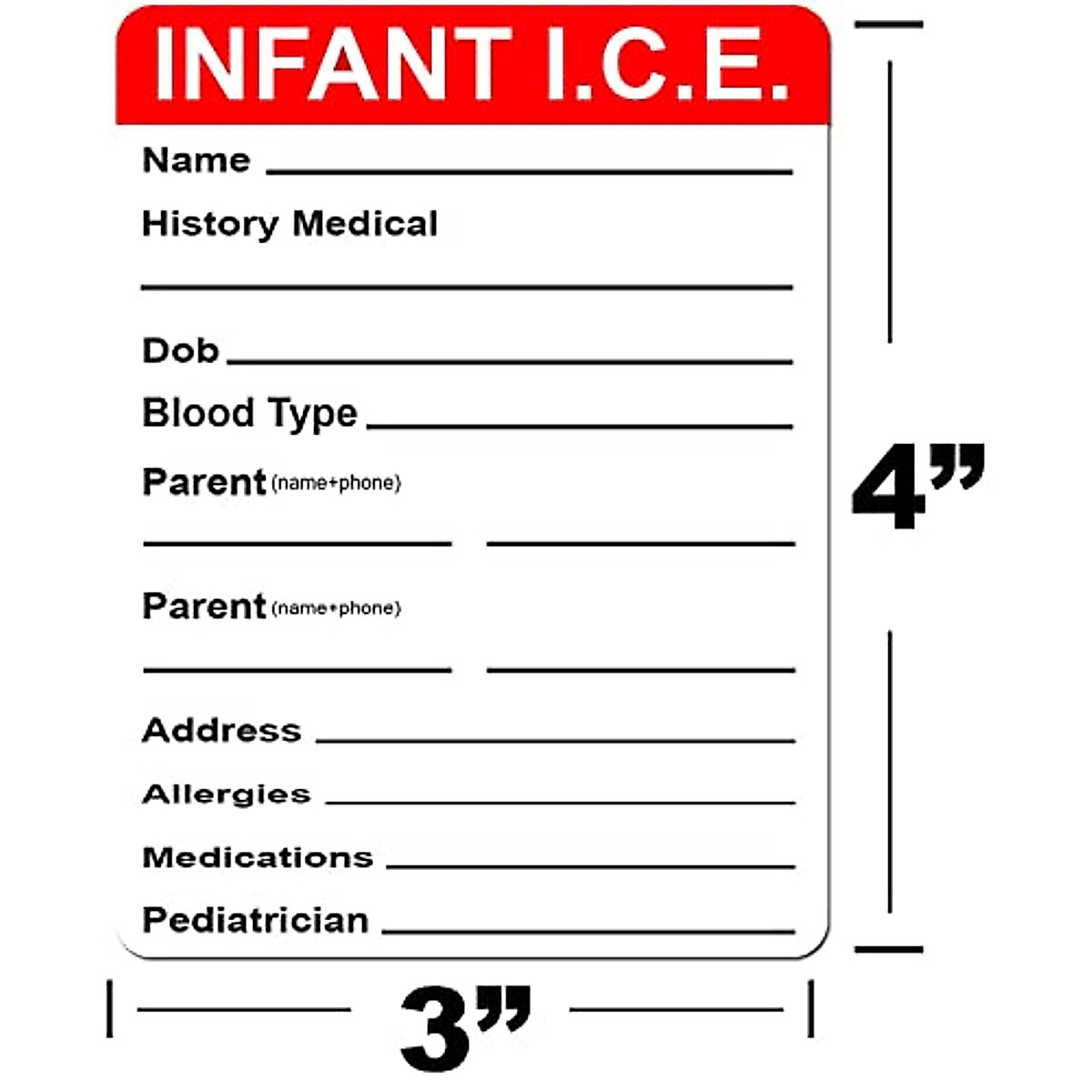 25 Pcs Infant I.C.E.(in Case of Emergency) Car Seat Sticker Safety Information 3 x 4 Inch Child Emergency Identification Contact Car Seat Stickers - Kids Car Seats Alert Attachment Tag Safety Decals