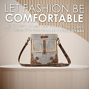 SIXTEASE Crossbody Bag for Women Vintage Style Genuine Leather, Upcycled Canvas, Rug, or Hair On - Cross Body Womens Bags with Inside Zipper Pockets - Ceilo