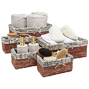 YUEHAPPY 5 Piece Brown Nesting Wicker Baskets with Liner for Storage, Woven Lined Bins for Organizing Closet Shelves,3 Sizes