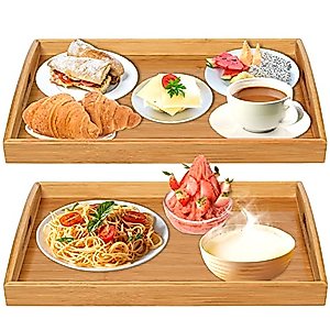 2 Pack Bamboo Serving Tray with Handles, Portable Bed Tray for Breakfast Dinner, Eating Trays for Living Room,Restaurants