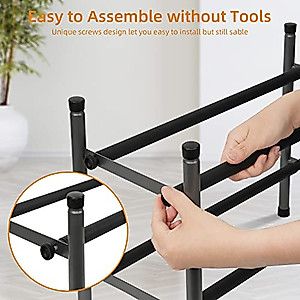 MULISOFT 2-Tier Expandable Shoe Rack, Stackable and Adjustable Shoe Shelf Storage Organizer Heavy Duty Metal Free Standing Shoe Rack for Closet Entryway Bedroom Garage (Black),1 Pack