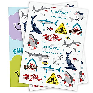 xo, Fetti Shark Temporary Tattoos - 38 Metallic Styles | Underwater Sea Creature, Ocean Animal Birthday Party Supplies, Summer, Totally Jawsome, Arts and Crafts