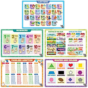 Fat Zebra Designs Educational Placemats - Set of 10 Learning Placemats - Easy Clean, Durable & Reusable Kids Table Mats - 12x17 Inches