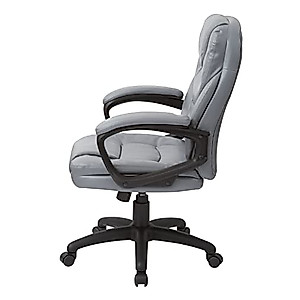 Office Star FL Series Faux Leather Manager's Adjustable Office Chair with Lumbar Support and Padded Arms, Charcoal Grey