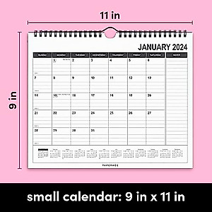 PAPERAGE Calendar 2024-12 Month (Black & White), Minimalist Wall and Desk Calendar with Monthly Views and Yearly Plans – Small (9 in x 11 in)