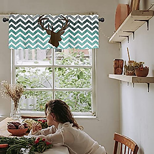 Artwork Store Valances Windows Curtain Cute Deer Ombre Chevron Blue and Gary Zig Zag Kitchen Valances Rod Pocket Window Treatment Short Curtains Valance for Window 1 Panel,42 by 18 inches