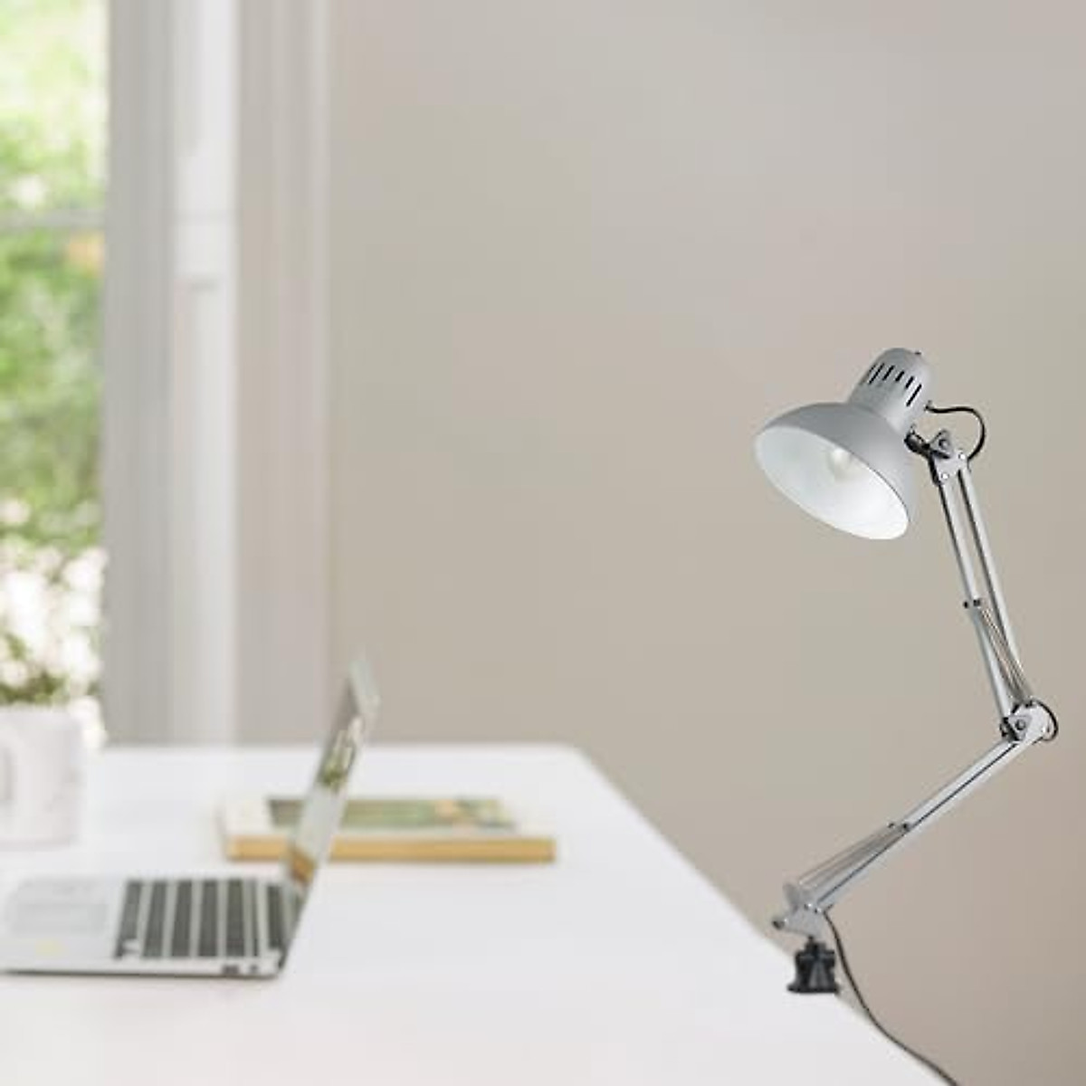 Globe Electric 56106 28" Spring Balanced Arm Desk Lamp, Matte Gray, On-Off Rotary Switch on Shade, Interchangeable Base and Clamp Arm Design, Home Décor, Desk Lamps for Home Office, Home Décor