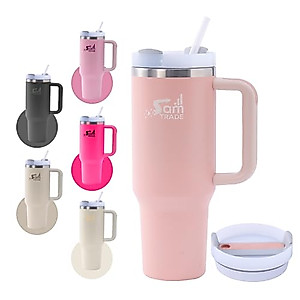 Samtrade Drinking Cup, Stainless Steel Insulated Tumbler with Handle (40oz) - 100% Leak-Proof Friendly Travel Mug, Soft Coral, YX-T40