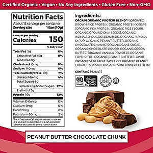 Orgain Organic Plant Based Protein Bar, Peanut Butter Chocolate Chunk - 10g of Protein, Vegan, Gluten Free, Non Dairy, Soy Free, Lactose Free, Kosher, Non-GMO, 1.41 Ounce, 12 Count(Packaging May Vary)