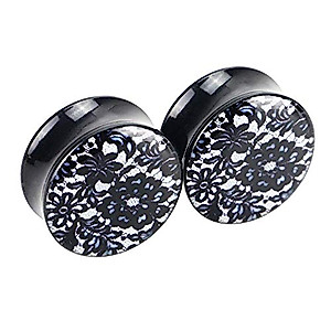 Awinrel Abalone and Lace Ear Gauges Acrylic Saddle Plugs Tunnel Stretcher Expander Body Piercing Jewelry 4 Pieces Set 9/16" 14mm