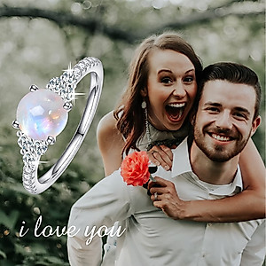 LELOUCHY Authentic Moonstone Ring Real 925 Sterling Silver Rainbow Moonstone Rings for Women Genuine Moonstone Jewelry -8